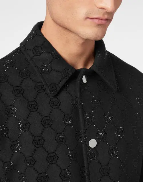 Philipp Plein Wool Bomber Jacket With All-over Rhinestone Monogram