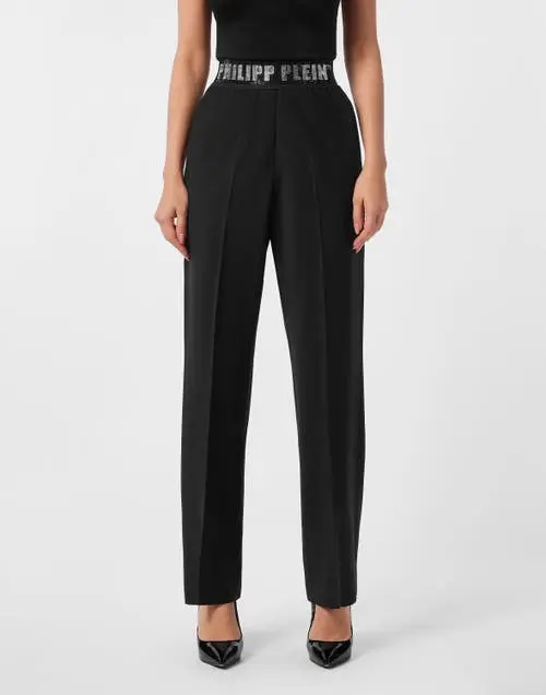 Philipp Plein Wool Trousers With Crystal Embellished Elastic Waistband