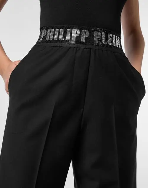 Philipp Plein Wool Trousers With Crystal Embellished Elastic Waistband