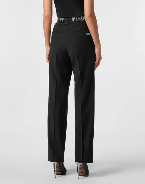 Philipp Plein Wool Trousers With Crystal Embellished Elastic Waistband
