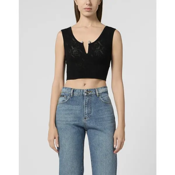 Philipp Plein Monogram Pierced Knit Tank Top - Black