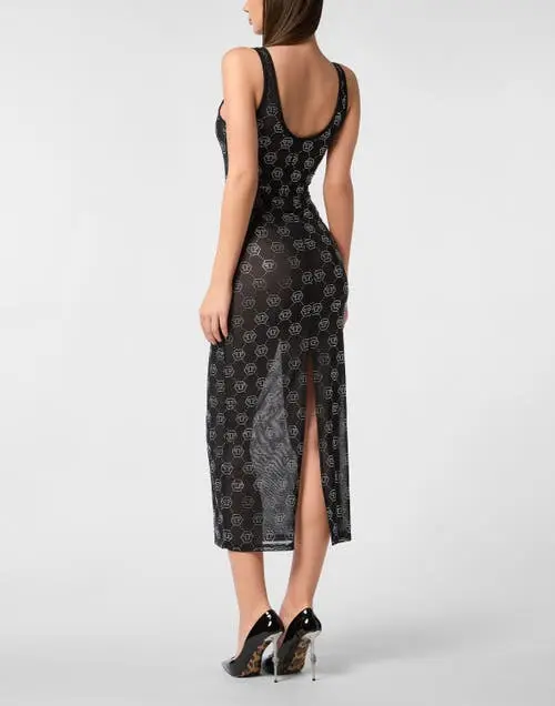 Philipp Plein Long Dress Monogram Strass