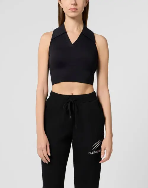PLEIN SPORT Polo Neck Cropped Top Ps