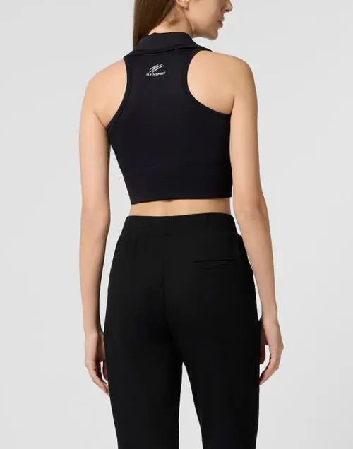 PLEIN SPORT Polo Neck Cropped Top Ps
