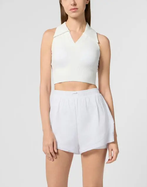 PLEIN SPORT Polo Neck Cropped Top Ps - White