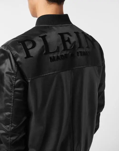 Philipp Plein Leather Bomber Jacket With Embroidered Logo