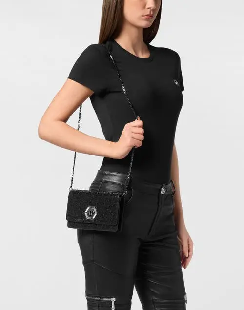 Philipp Plein Suede Mini Shoulder Bag With Rhinestone Embellishments