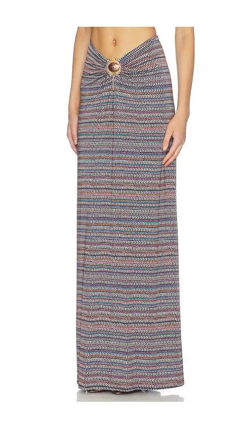 AFRM Shiny Knit Maxi Skirt With Gold-tone Accent - Chevron Stripe