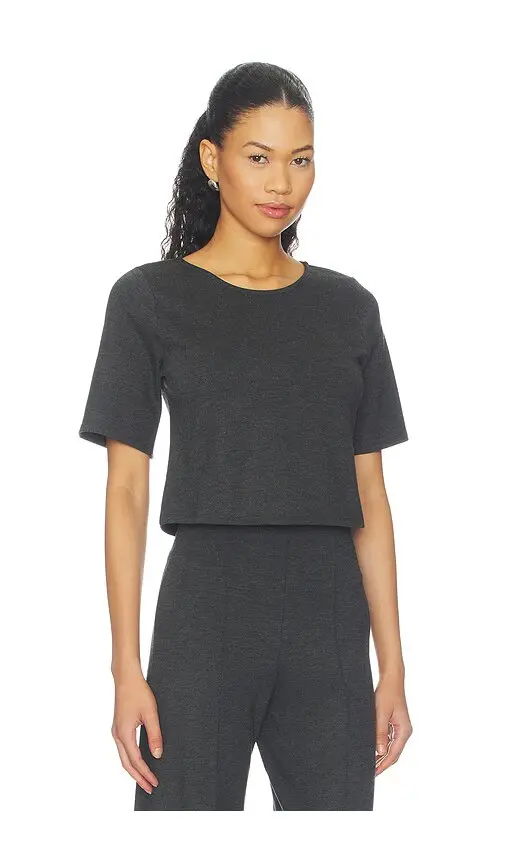 RIPLEY RADER Ponte Knit Cropped Short Sleeve Top - Charcoal