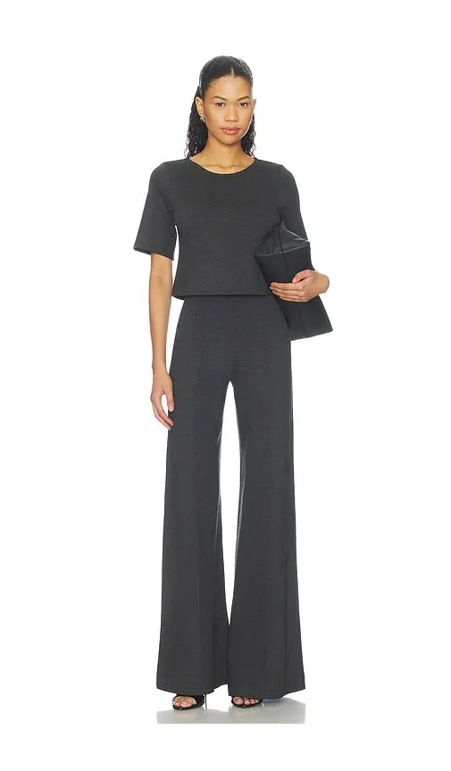 RIPLEY RADER Ponte Knit Cropped Short Sleeve Top - Charcoal