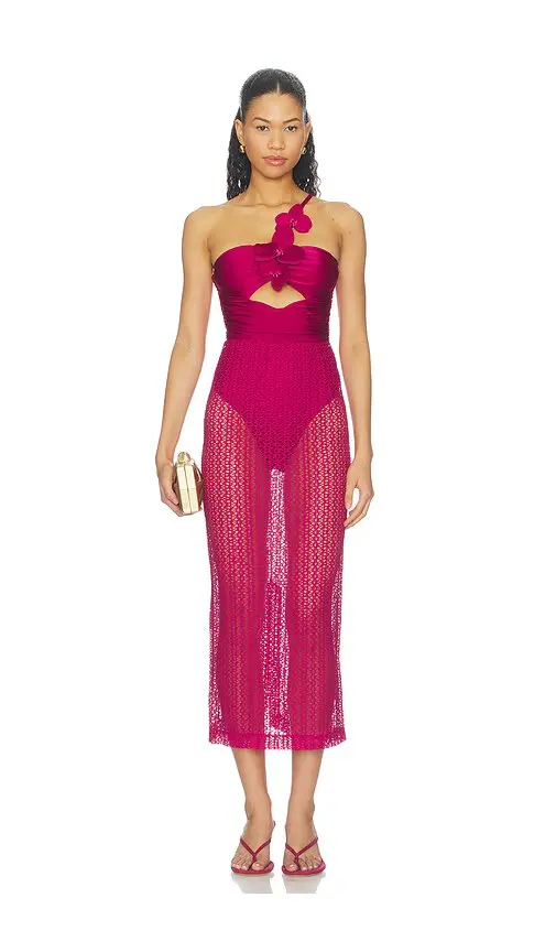 PatBO Embellished Floral Appliqué Midi Dress