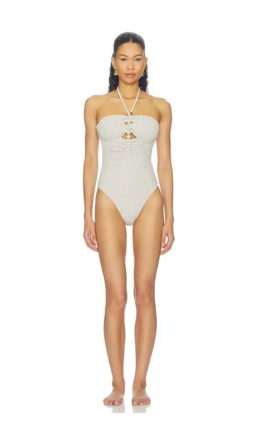 PatBO Halterneck Shirred One Piece Swimsuit