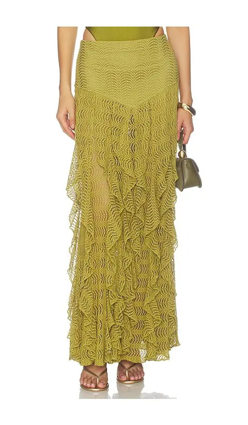 PatBO Petal Sheen Mesh Maxi Skirt
