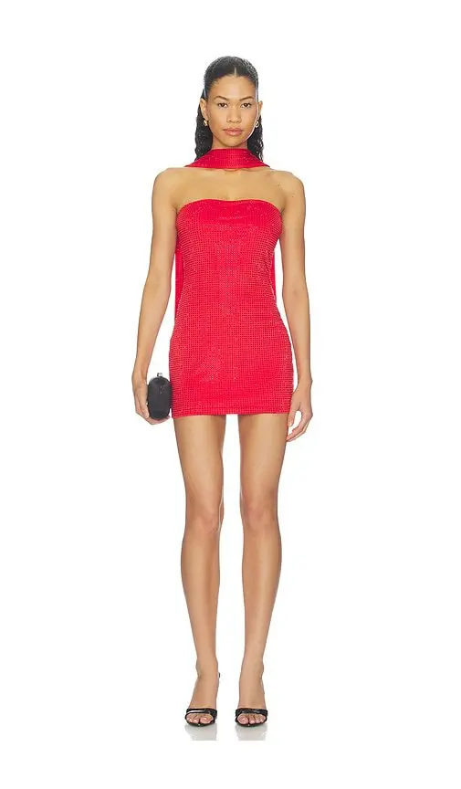 Superdown Strapless Mini Dress With Rhinestone Embellishments And Detachable Scarf