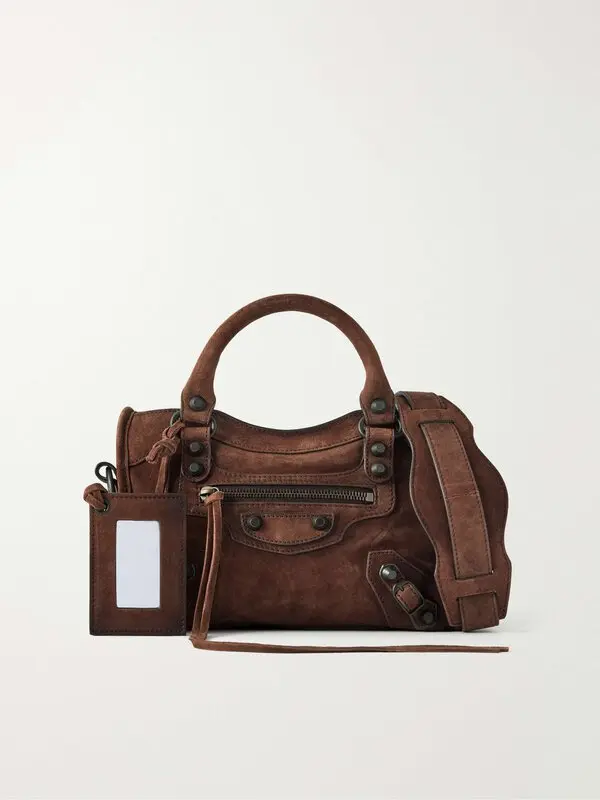 Balenciaga Le City Mini Suede Shoulder Bag - Dark Brown