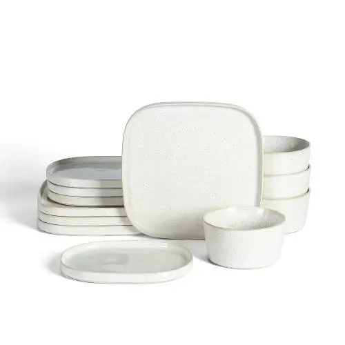 STONE + LAIN Cairo Stoneware 12-piece Dinnerware Set - White
