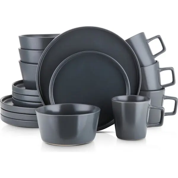 STONE + LAIN Celina Stoneware 16-piece Dinnerware Set - Gray Matte