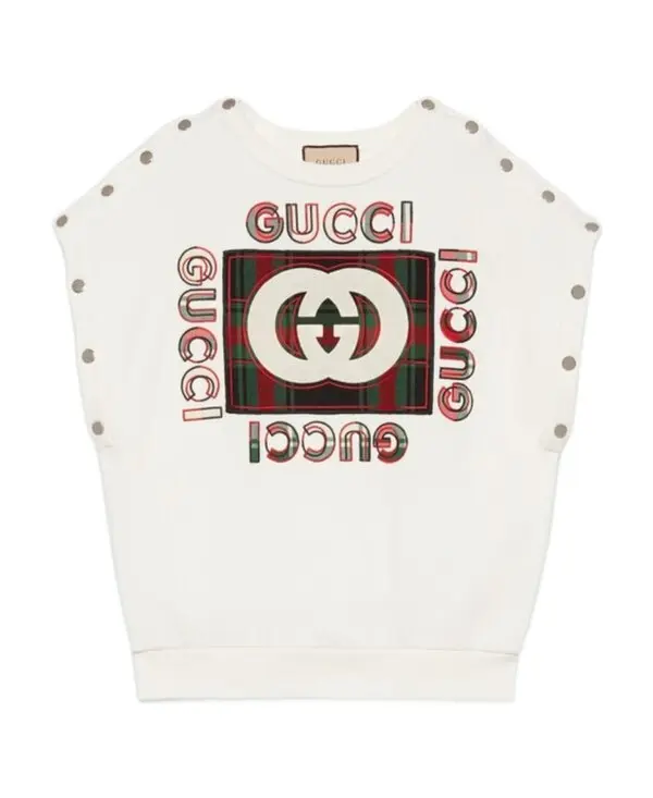 Gucci Cotton Sweater With Retro Logo And Plaid Embroidery