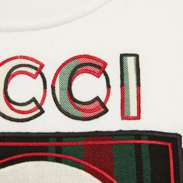 Gucci Cotton Sweater With Retro Logo And Plaid Embroidery