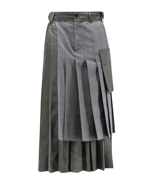 Sacai Pleated Layered Midi Skirt - Black