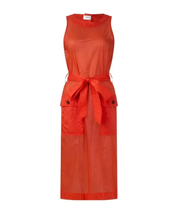 Saint Laurent Sleeveless Crewneck Tie-waist Midi Dress - Orange