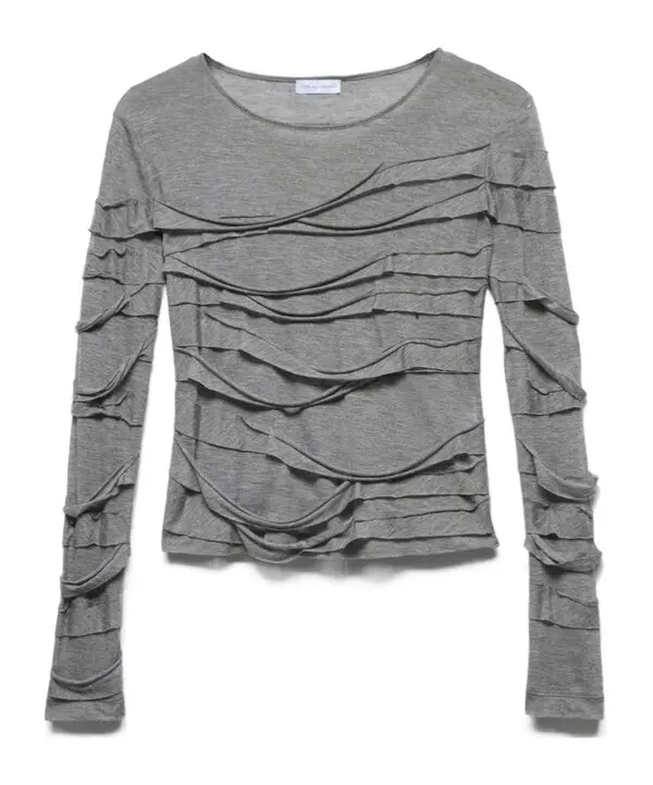 7 For All Mankind Long Sleeve T-shirt With Ribbon Pleats