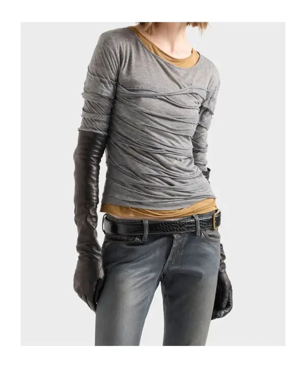 7 For All Mankind Long Sleeve T-shirt With Ribbon Pleats