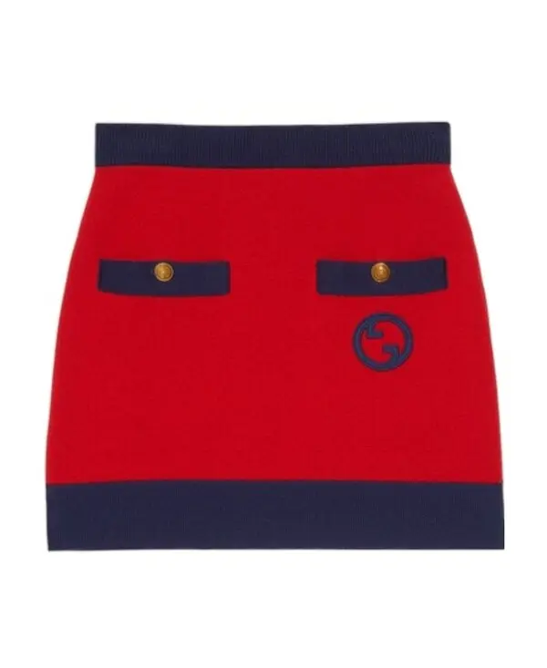 Gucci Cotton-silk Knitted Miniskirt With Double G Detail - Red