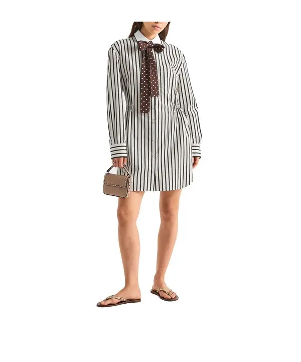 Valentino Garavani Vertical Stripe Shirtdress With Bow Detail