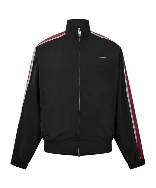 Versace Stand Collar Zip-up Track Jacket With Sporty Stripes