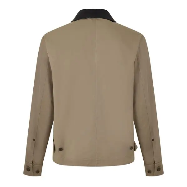 Burberry Khaki Cotton Field Jacket With Leather Collar And Embroidered Badge