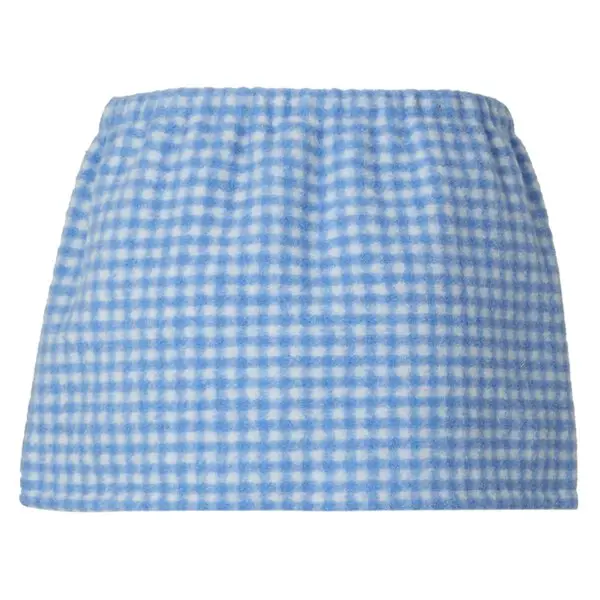 Miu Miu Gingham Fleece Drawstring Waist Mini Skirt