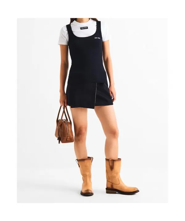 Miu Miu Square-neck Ribbed Knit Tank Top - Black