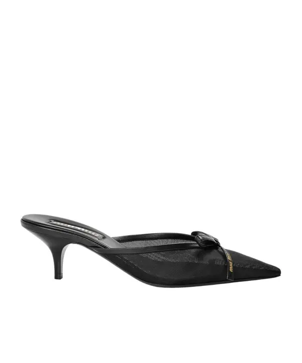 Miu Miu Low-heeled Mesh Slide Sandals With Bow Detailing