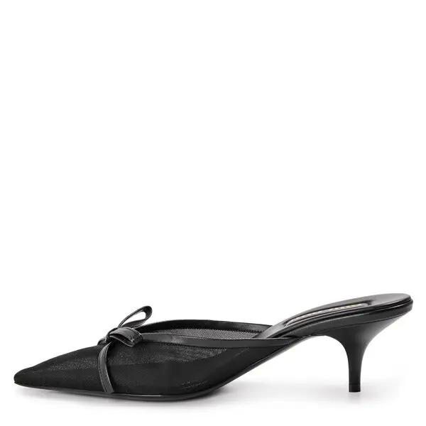 Miu Miu Low-heeled Mesh Slide Sandals With Bow Detailing