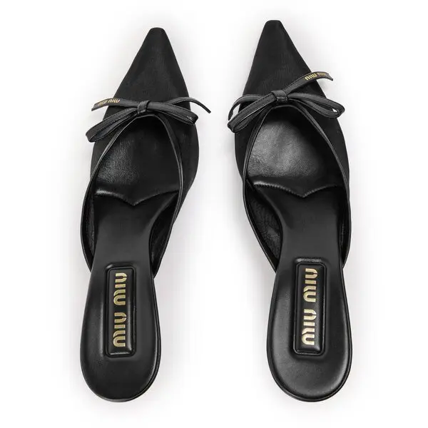 Miu Miu Low-heeled Mesh Slide Sandals With Bow Detailing