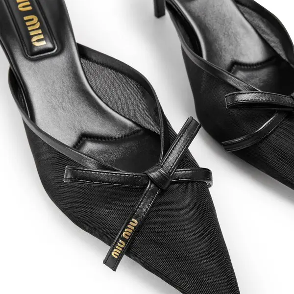 Miu Miu Low-heeled Mesh Slide Sandals With Bow Detailing