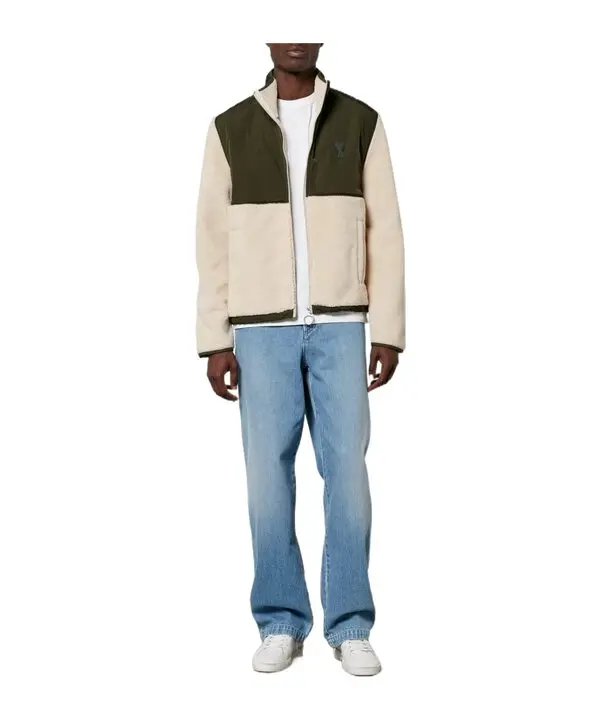 AMI Paris Color-block Stand Collar Fleece Jacket