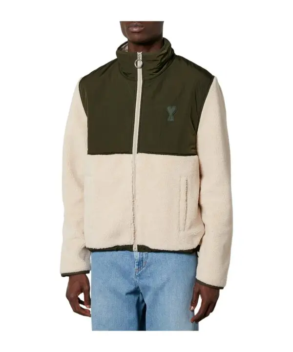 AMI Paris Color-block Stand Collar Fleece Jacket