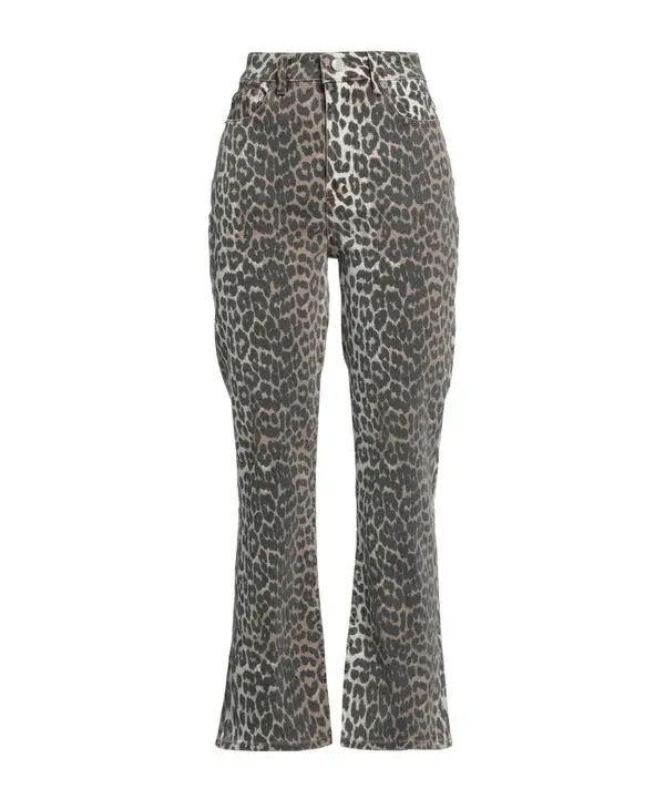 GANNI Leopard Print Washed Denim Bootcut Pants