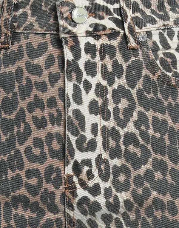 GANNI Leopard Print Washed Denim Bootcut Pants