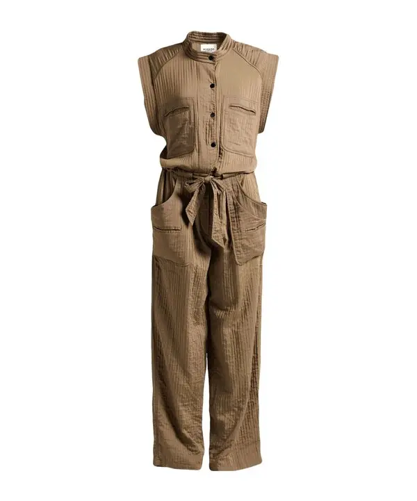 Isabel Marant Étoile Short Sleeve Mandarin Collar Jumpsuit With Belt - Khaki