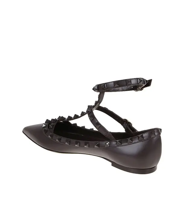 Valentino Garavani Rockstud Leather Ballerina Flats - Brown