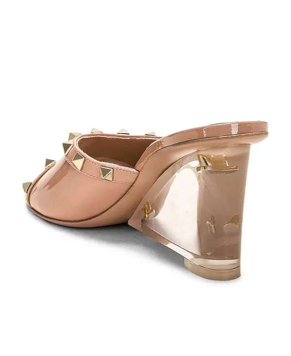 Valentino Garavani 80mm Rockstud Patent Leather Mules - Nude