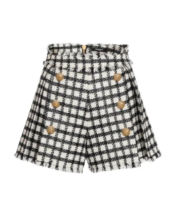 Balmain Checked Tweed Shorts With Button Detailing