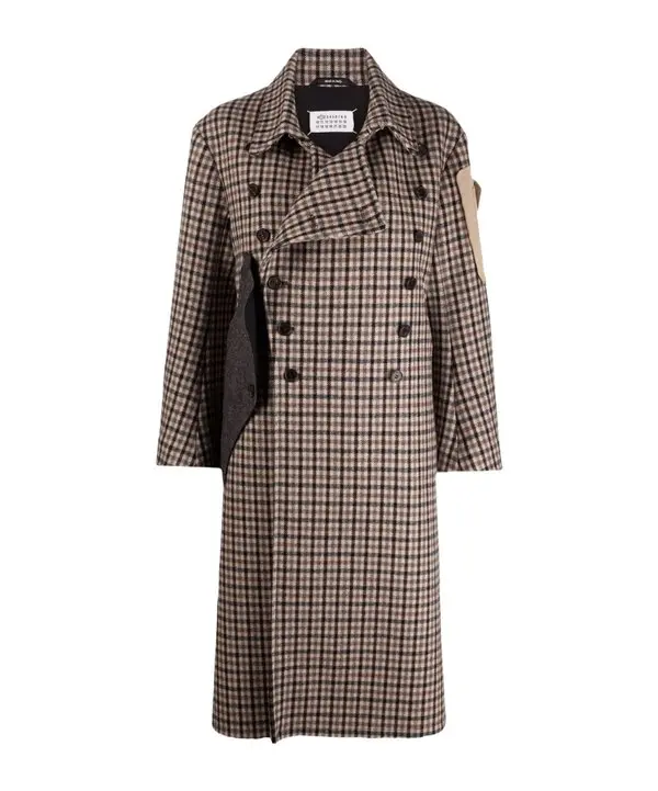 MAISON MARGIELA Double Breasted Checked Wool Coat - Nude