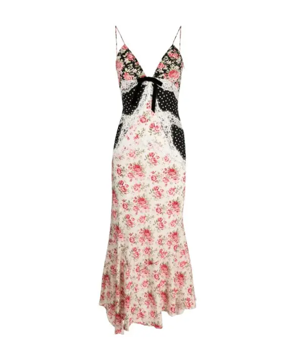Alessandra Rich Printed Midi Dress With Bow Detail