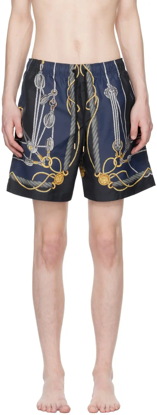 Versace Nautical Print Drawstring Swim Shorts