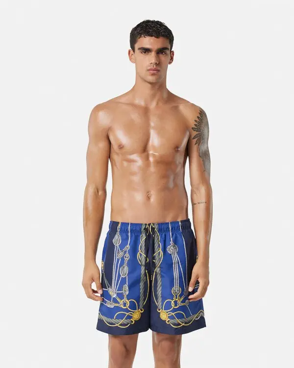 Versace Nautical Print Drawstring Swim Shorts