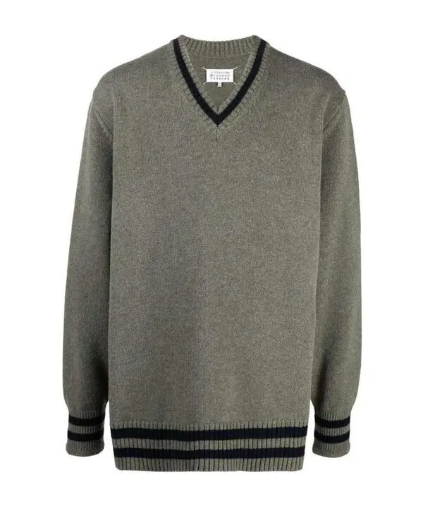 MAISON MARGIELA Striped Detail V-neck Jumper